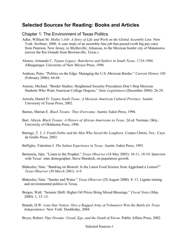 Selected Sources for Reading