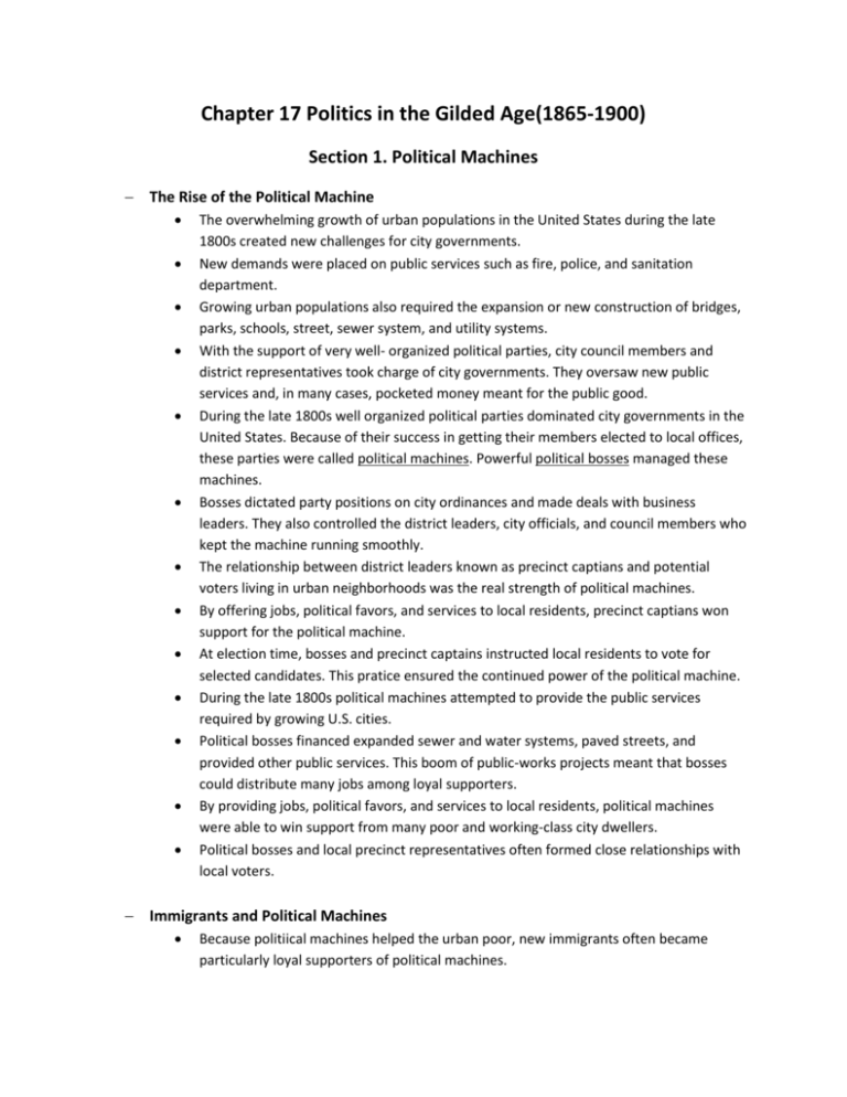 Chapter 17- Politics in the Gilded Age (1865-1900)