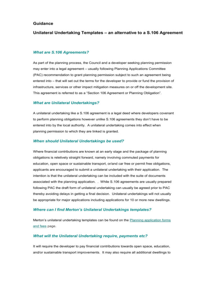 Unilateral Undertaking Guidance
