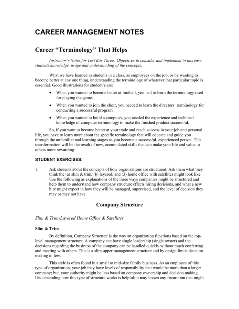 CAREER MANAGEMENT NOTES