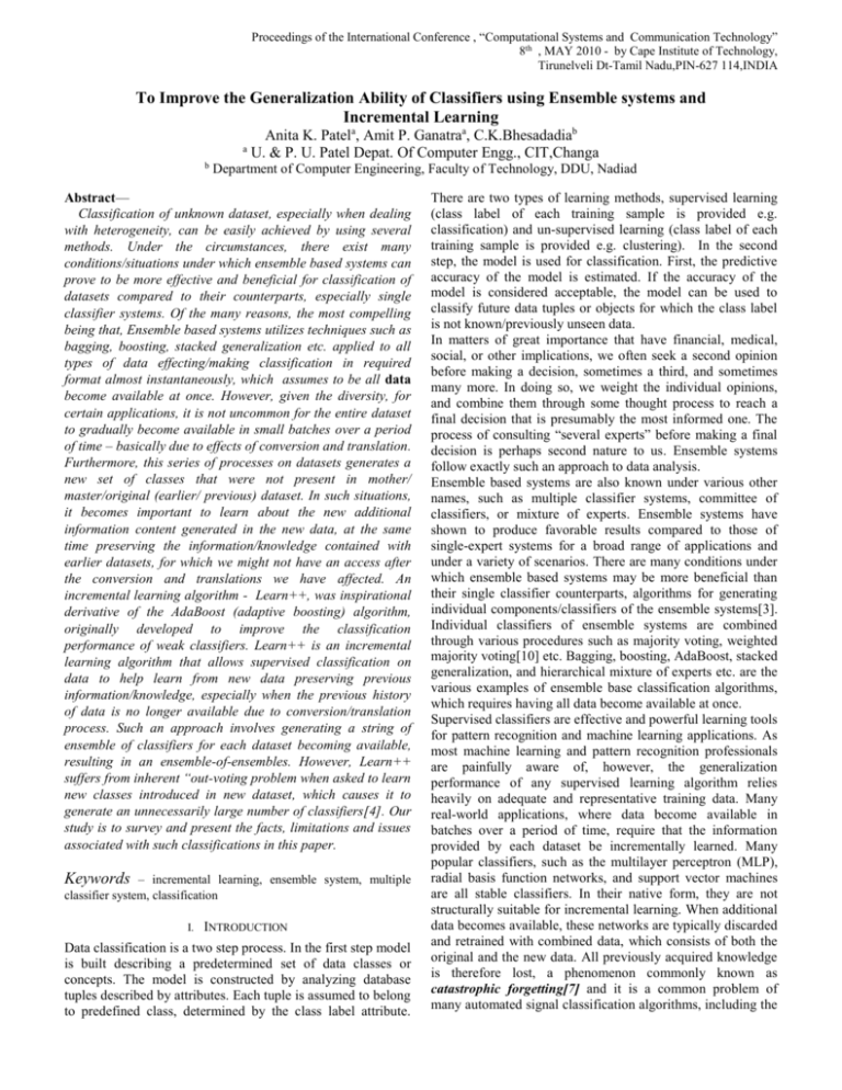 II. Multiple classifier system II. Multiple classifier system