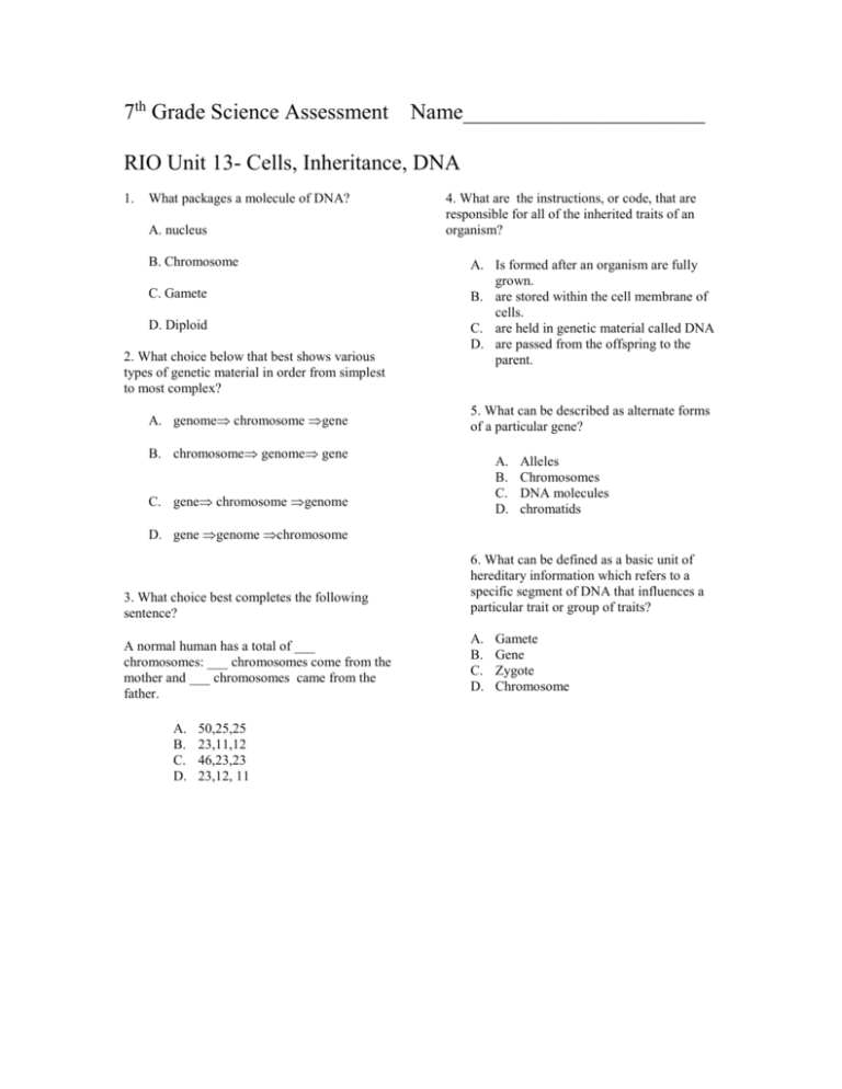 7th Grade Science Assessment Name 7th Grade Science Assessment Name