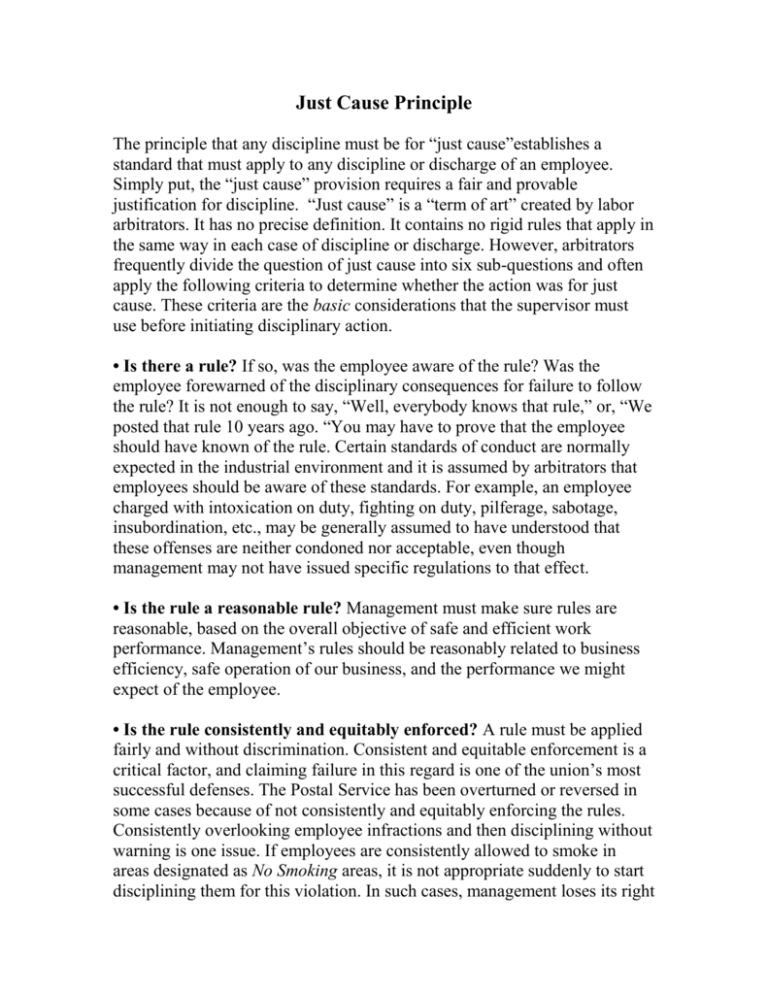 Just Cause Principle - Iowa Postal Workers Union