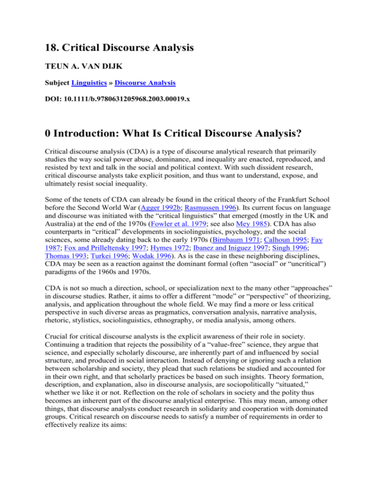 18 Critical Discourse Analysis