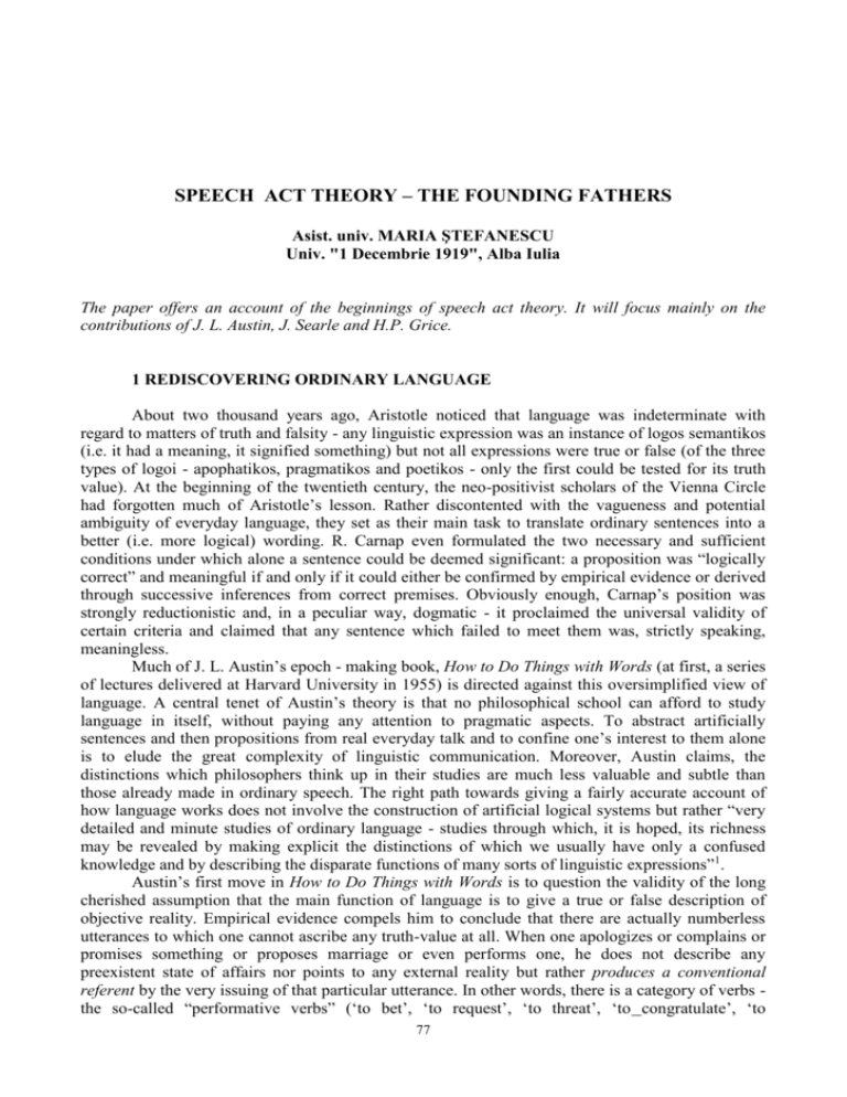 SPEECH ACT THEORY – THE FOUNDING FATHERS