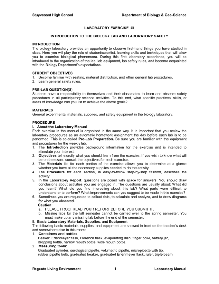Lab_1 Introduction to the Biology Laboratory Safety