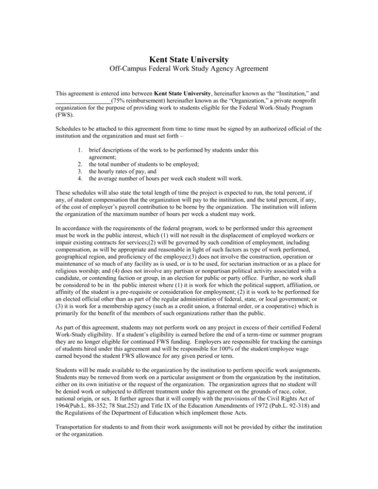 Federal Work Study Agreement Sample Federal Work Study Agreement Sample