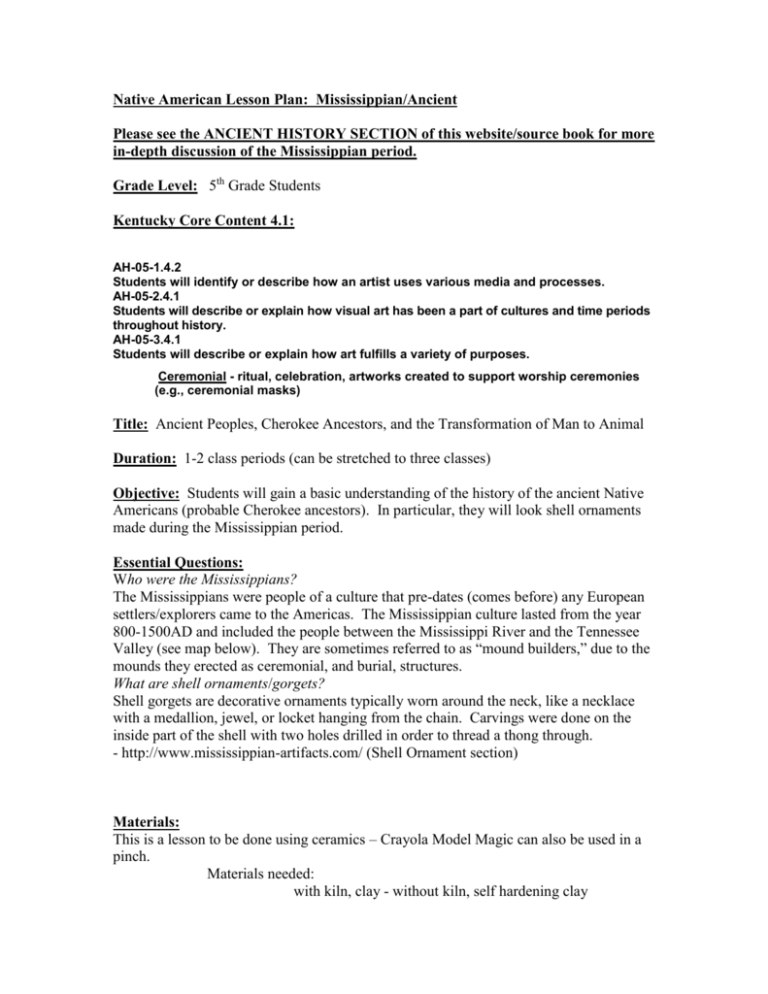 Native American Lesson Plan: Woodland/Ancient