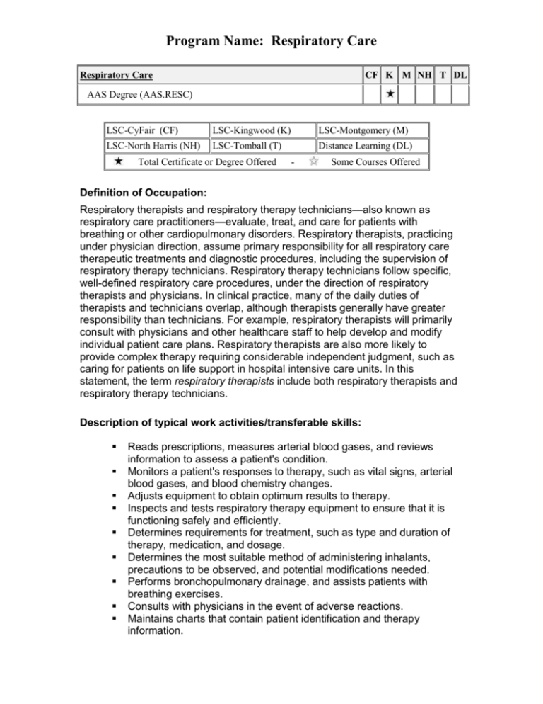 Respiratory Care - Lone Star College System