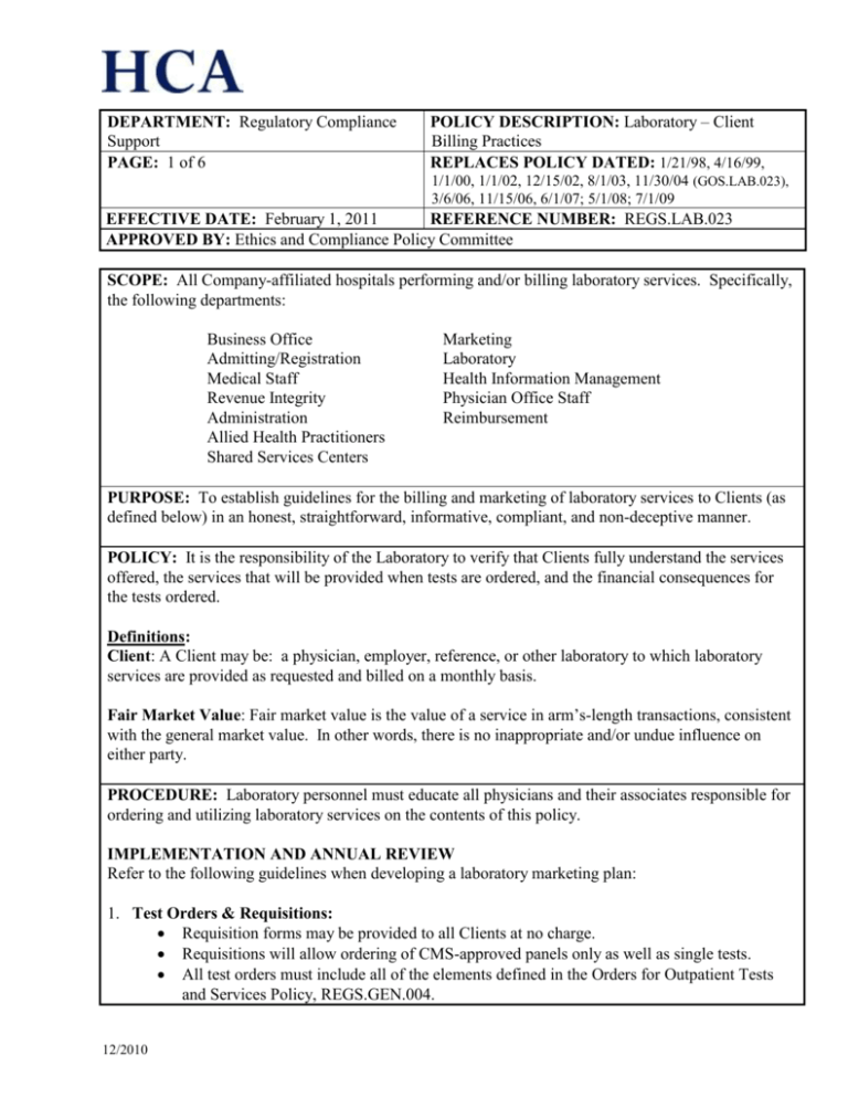 REGS.LAB.023 - HCA Ethics & Compliance