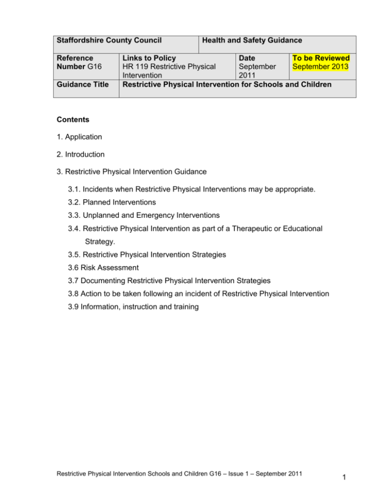 Restrictive Physical Intervention for Schools and Children