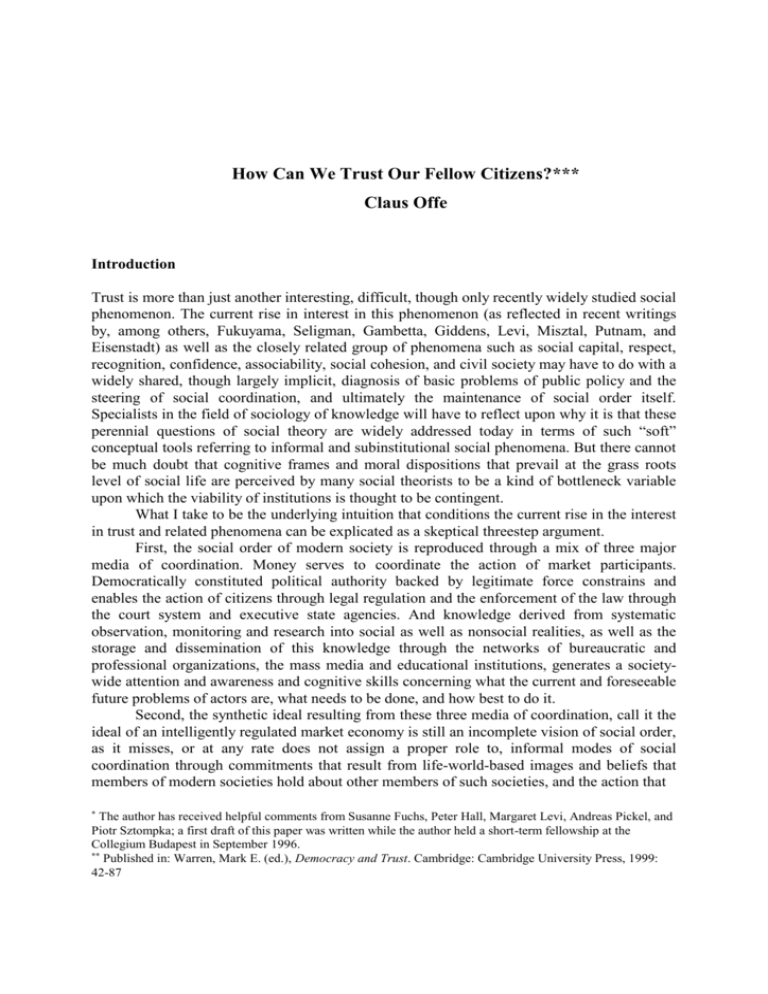 HOW CAN WE TRUST OUR FELLOW CITIZENS