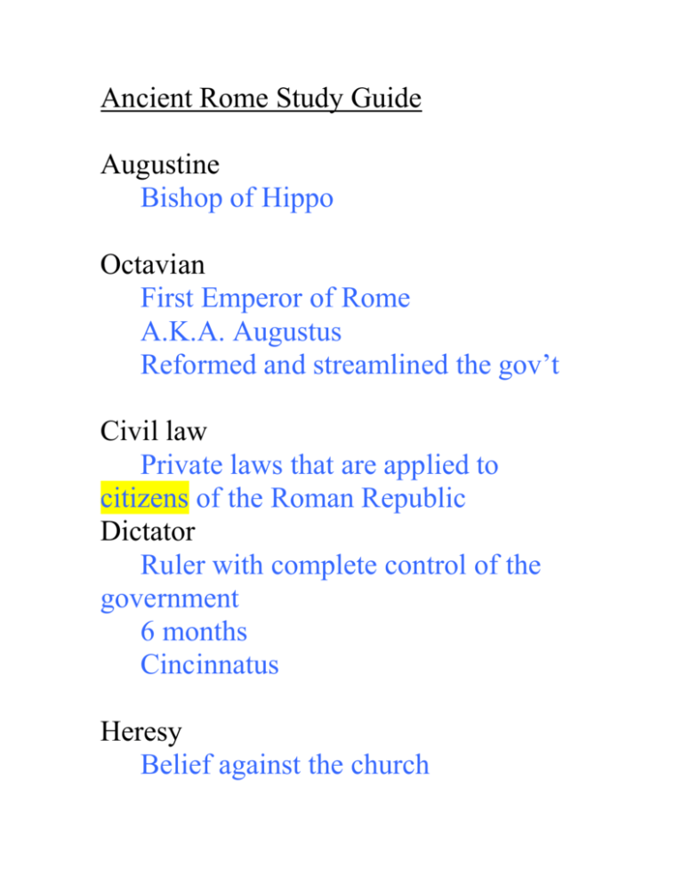 Ancient Rome Study Guide