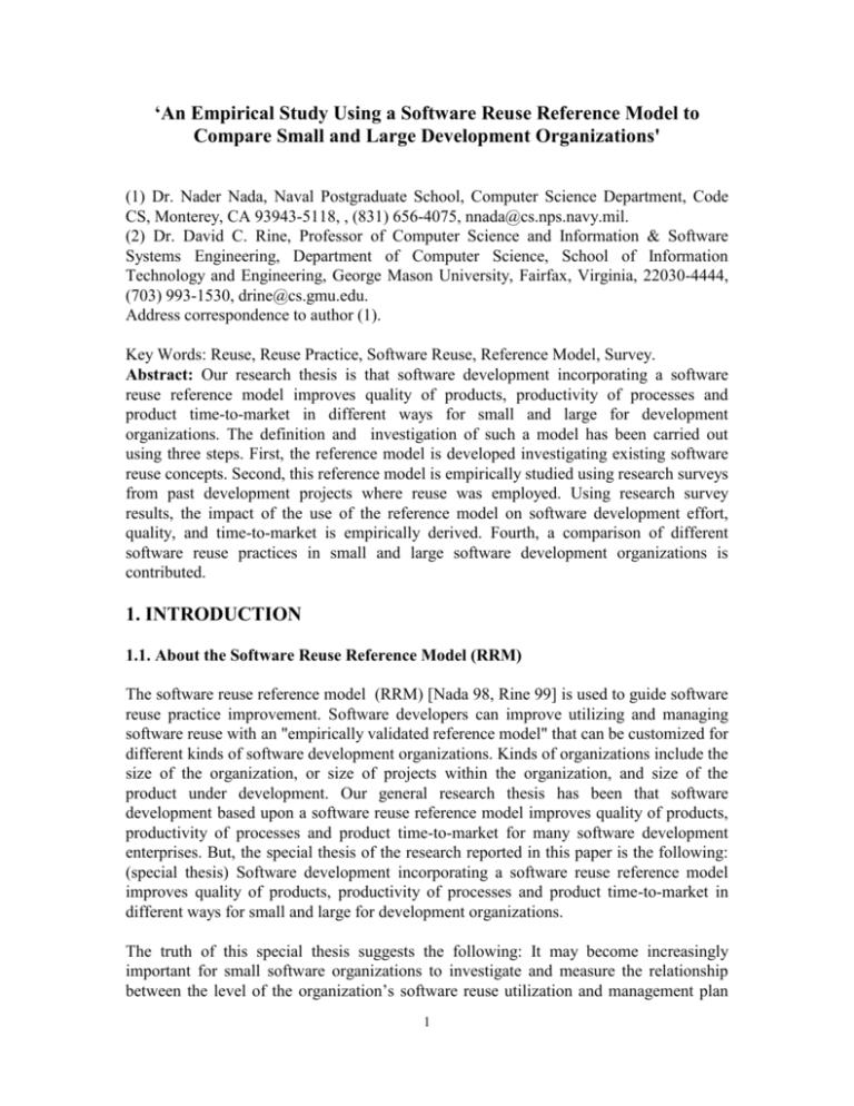 `software Reuse Manufacturing Reference Model