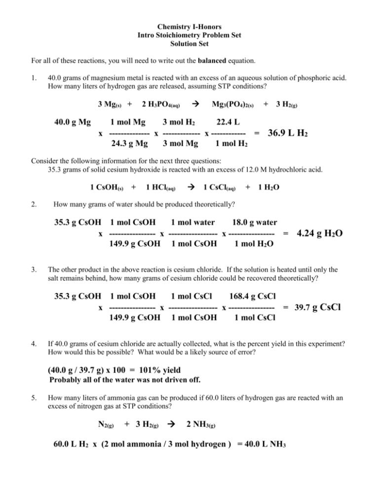 Chemistry I-Honors - smhs