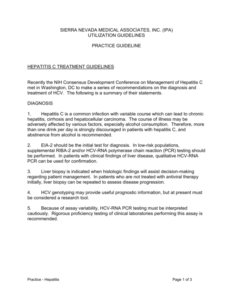 HEPATITIS C TREATMENT GUIDELINES
