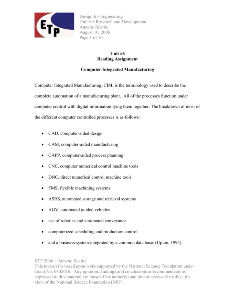 Computer Integrated Manufacturing