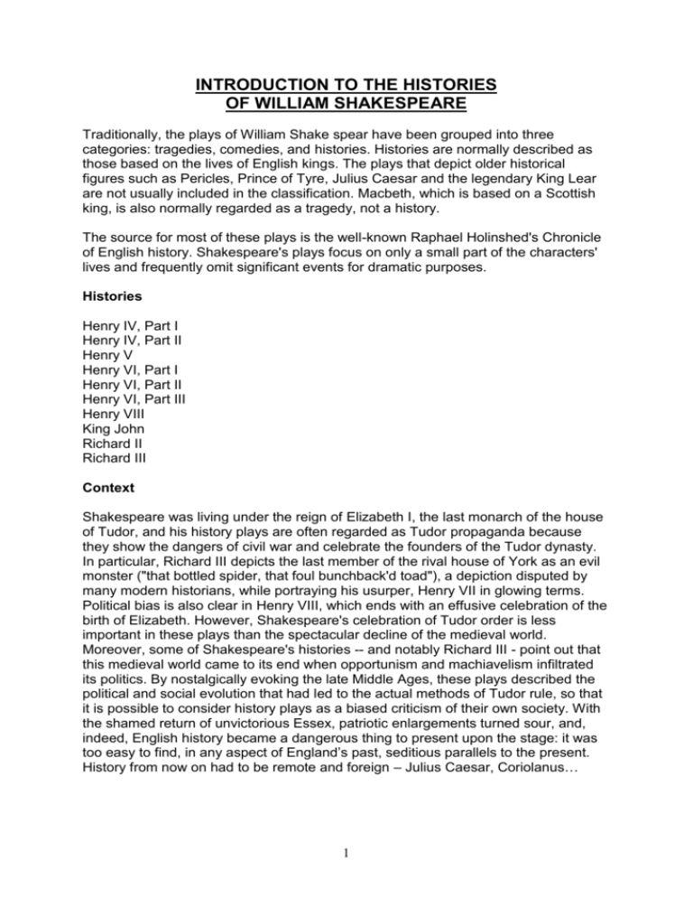 Introduction to the histories of William Shakespeare