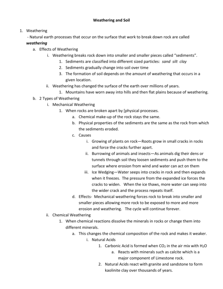 Ch 7 Weathering and Soil Outline