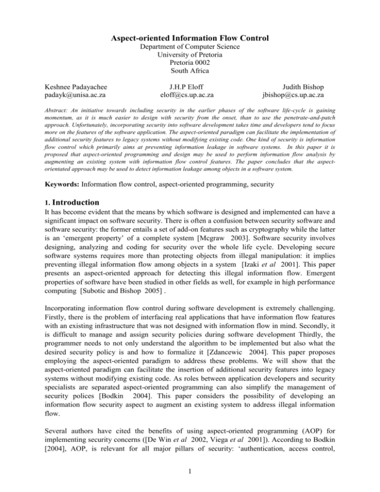Aspect Oriented Information Flow Control