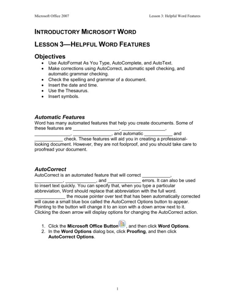 Lesson 3—Helpful Word Features