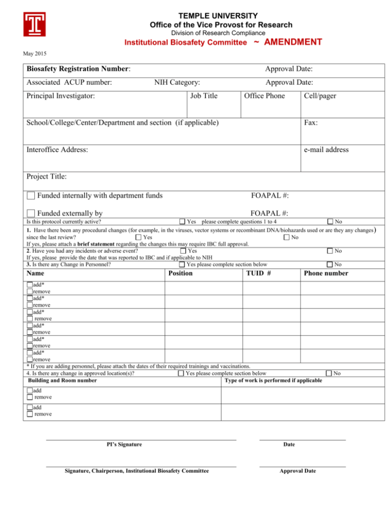 Amendment Request Form