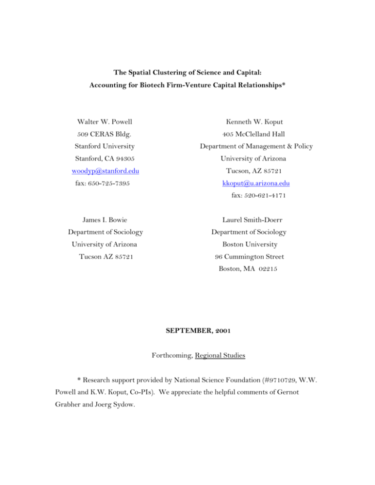 The Spatial Clustering of Science and Capital