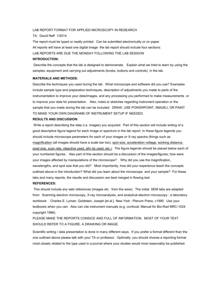 lab report format handout