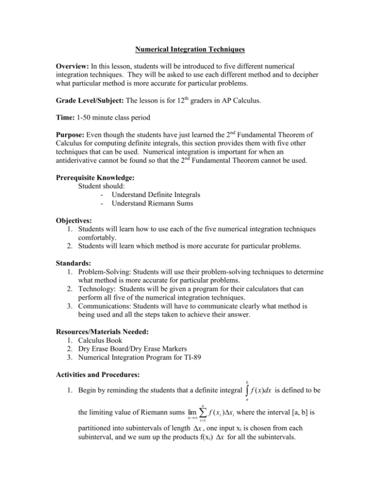 Numerical Integration Techniques