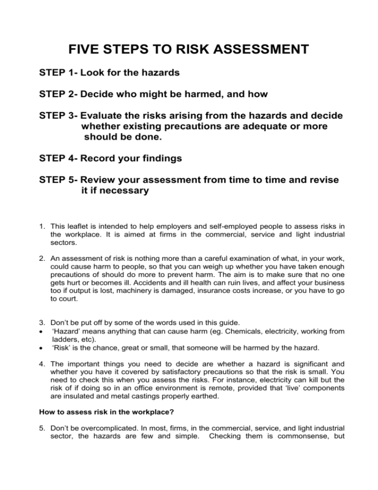 FIVE STEPS TO RISK ASSESSMENT