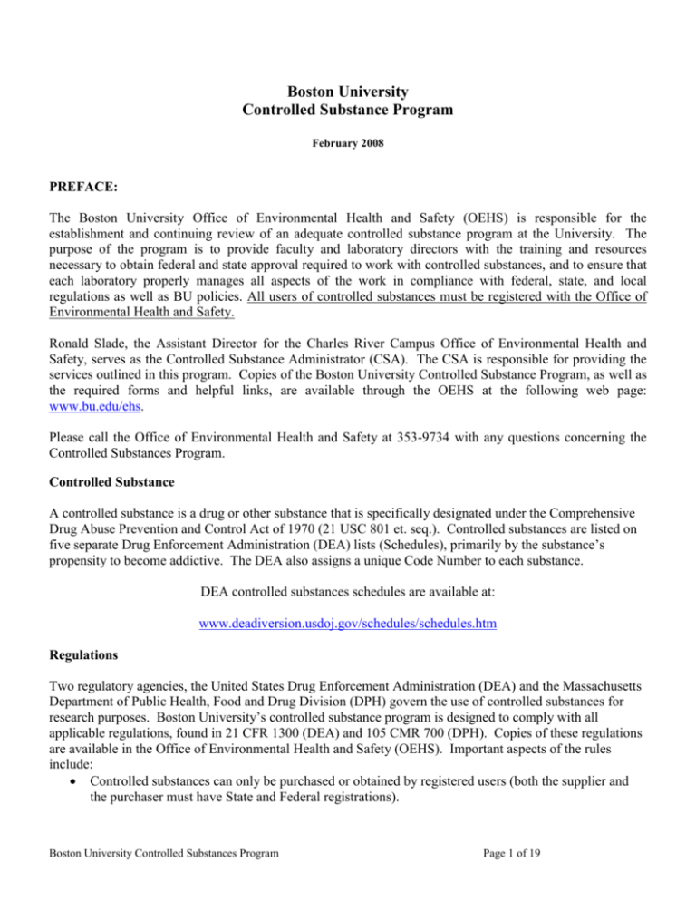 Controlled Substance Program Summary