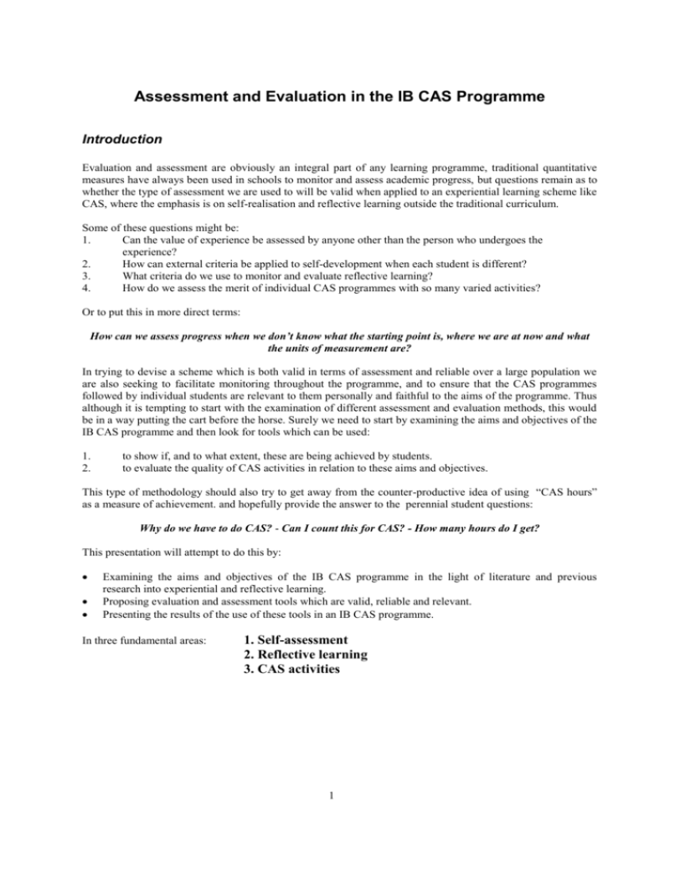 Evaluation and Assessment in the IB CAS Programme