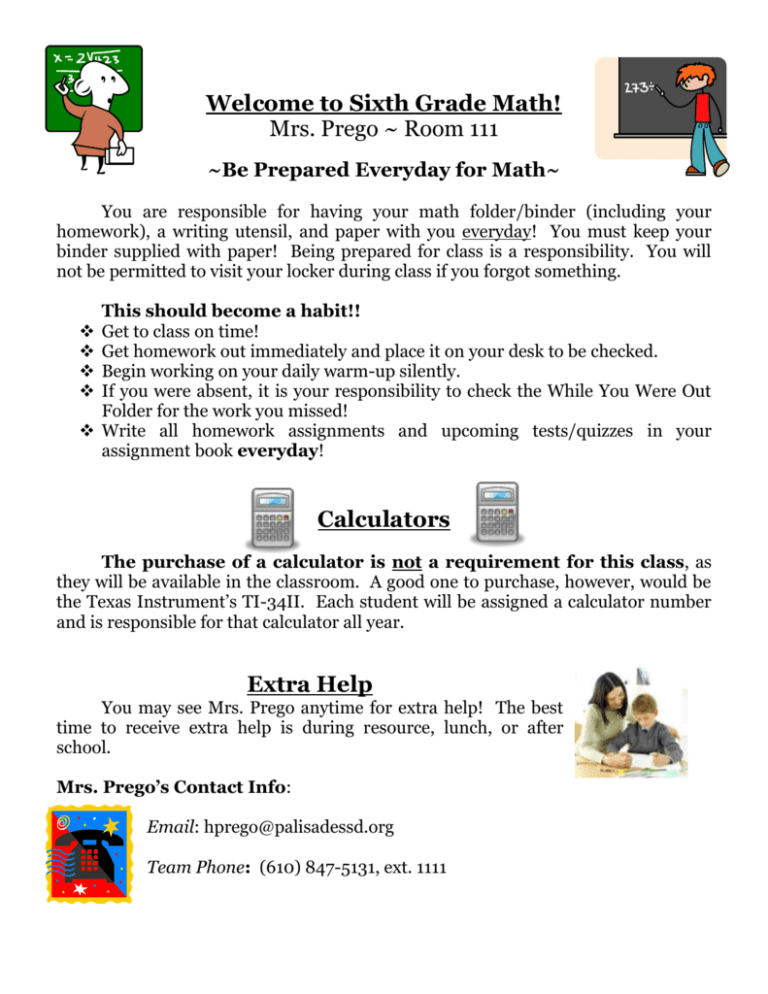 Welcome to Sixth Grade Math