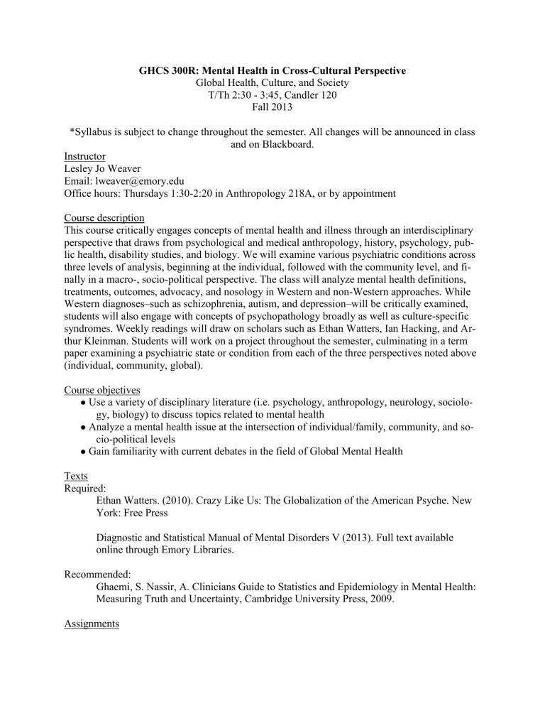 Mental Health in Cross-Cultural Perspective