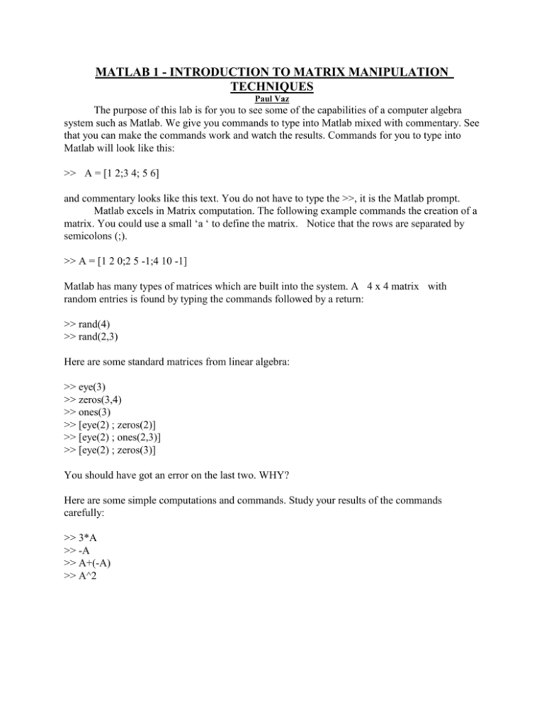 Matlab Introduction To Matrix Computation