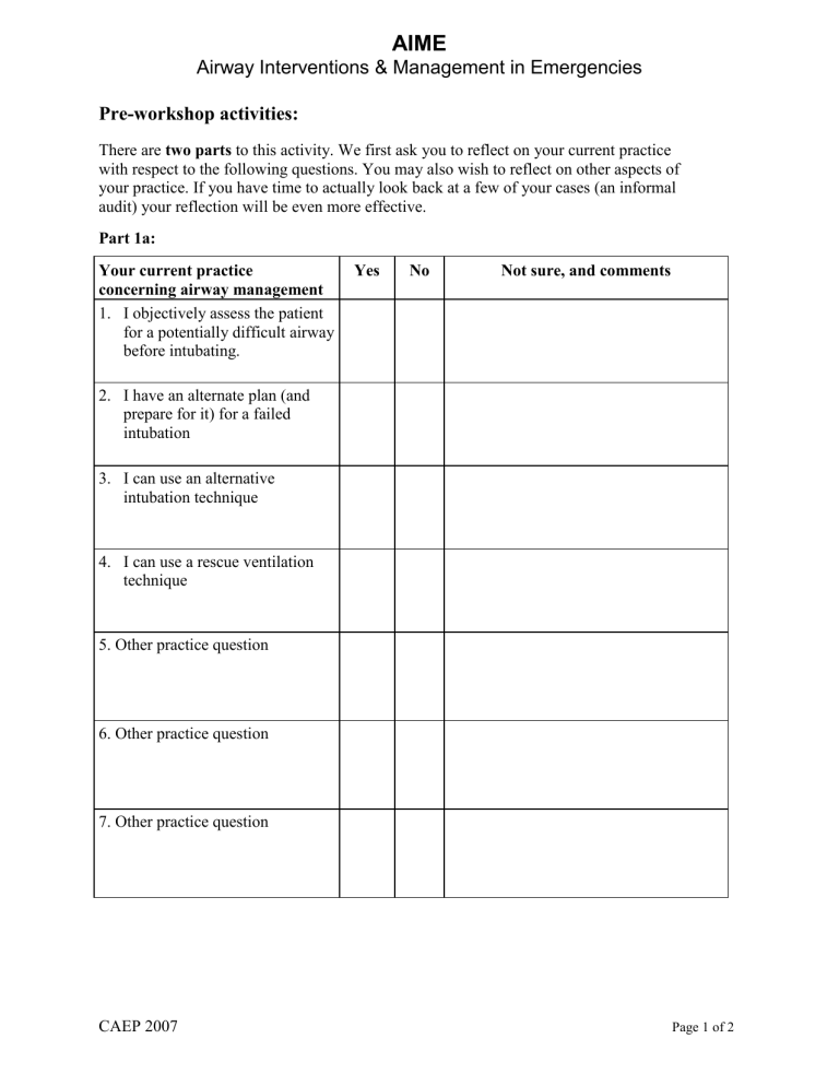 Pre-workshop Activities