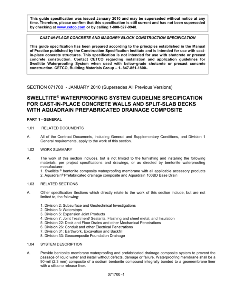 SWELLTITE® Waterproofing System Guideline