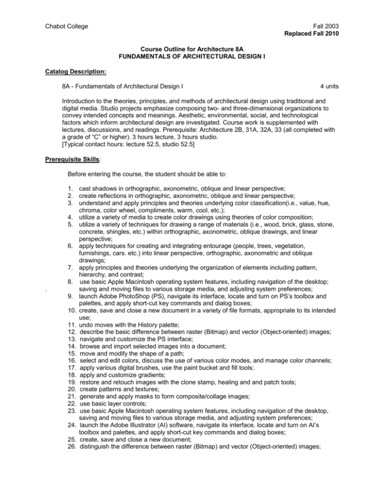 Course Outline for Architecture 8A
