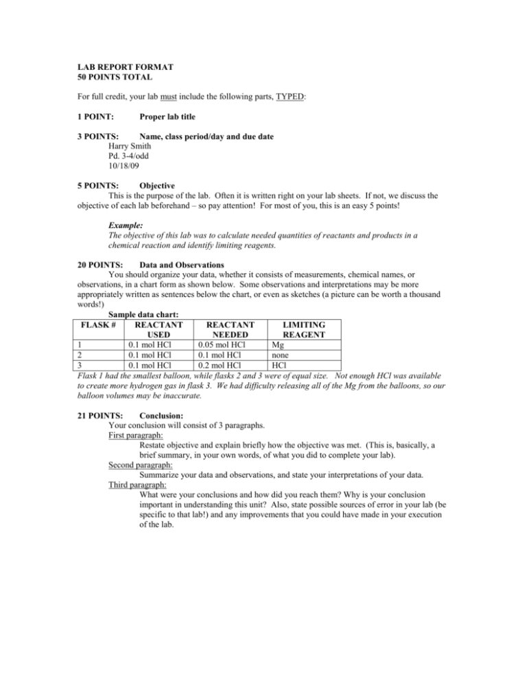 LAB REPORT FORMAT Chem LAB REPORT FORMAT Chem