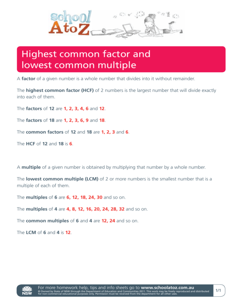 Highest Common Factor And Lowest Common Multiple