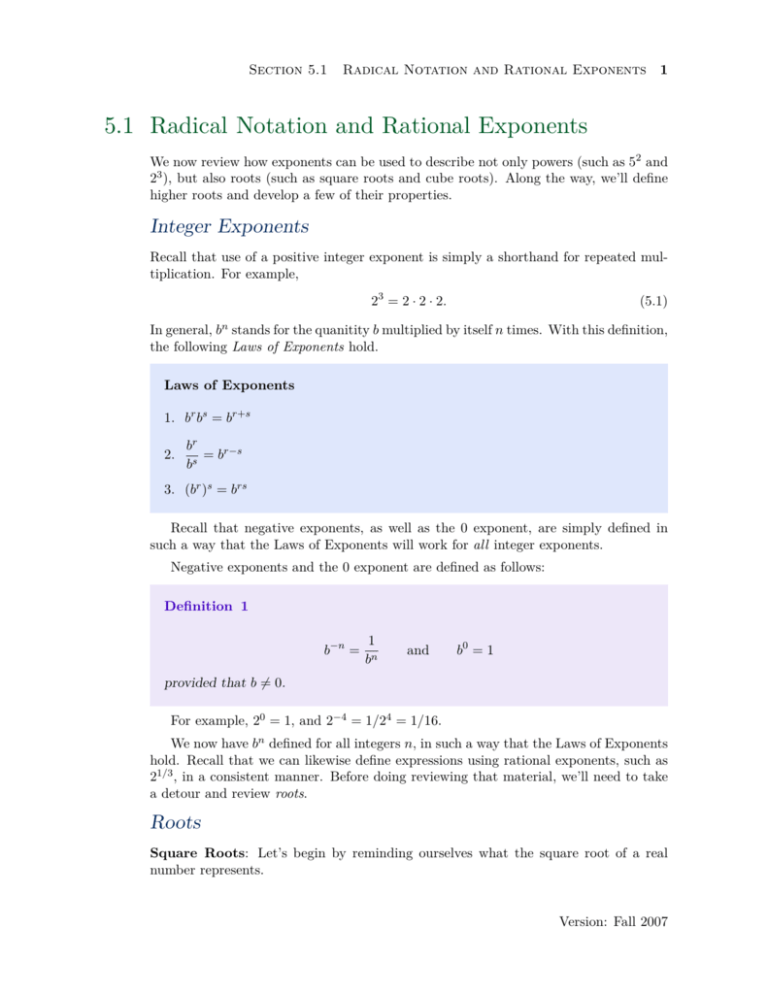 5.1 Radical Notation and Rational Exponents