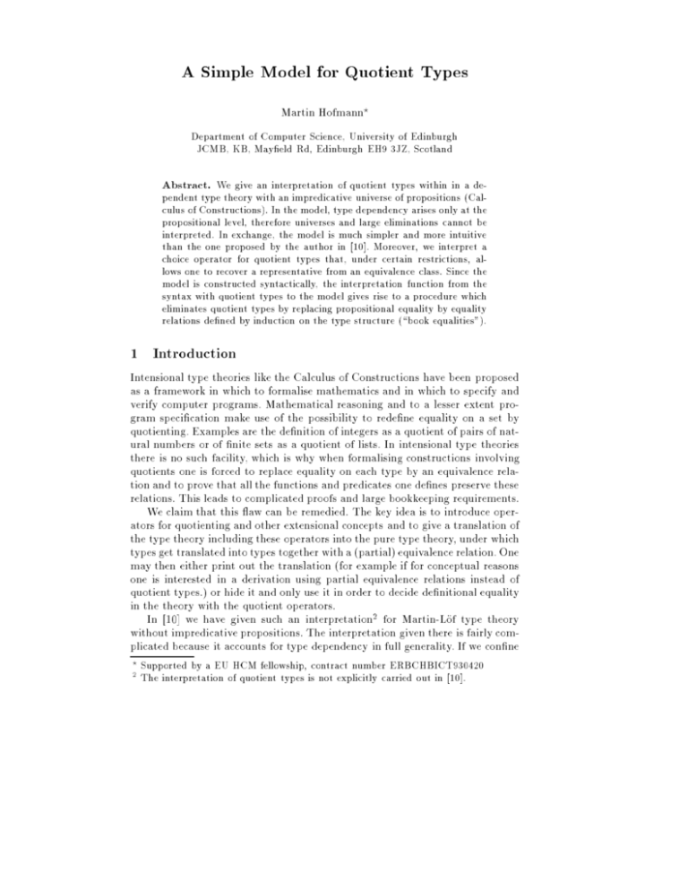 A Simple Model for Quotient Types