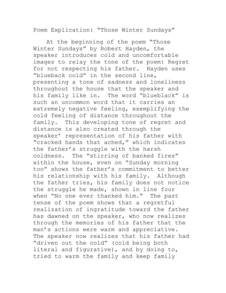 Poem Explication: “Those Winter Sundays” - English