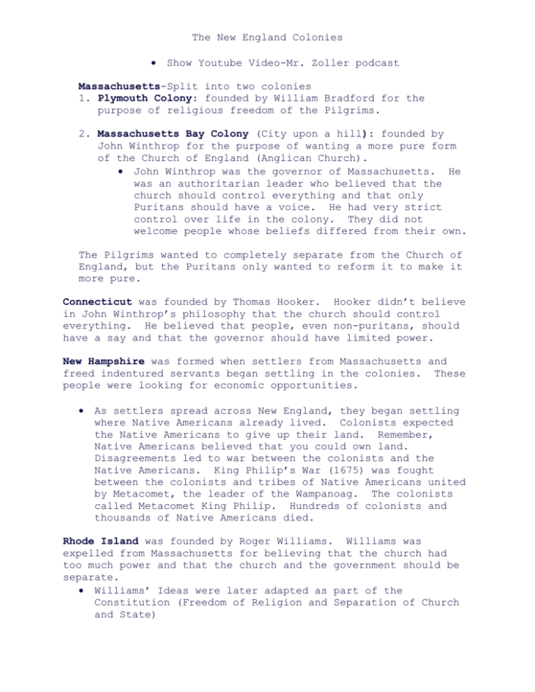 The New England Colonies