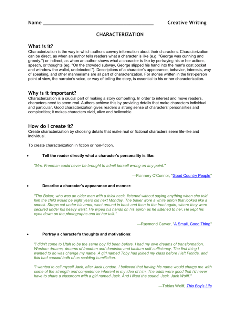 Characterization Guidelines