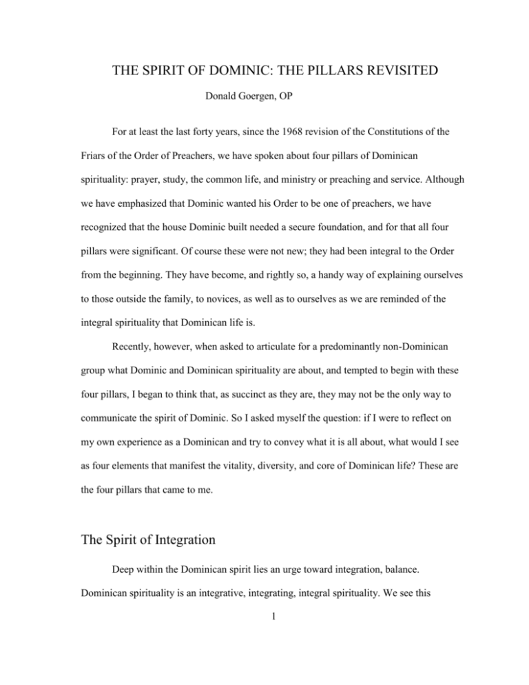 the spirit of dominic: the pillars revisited