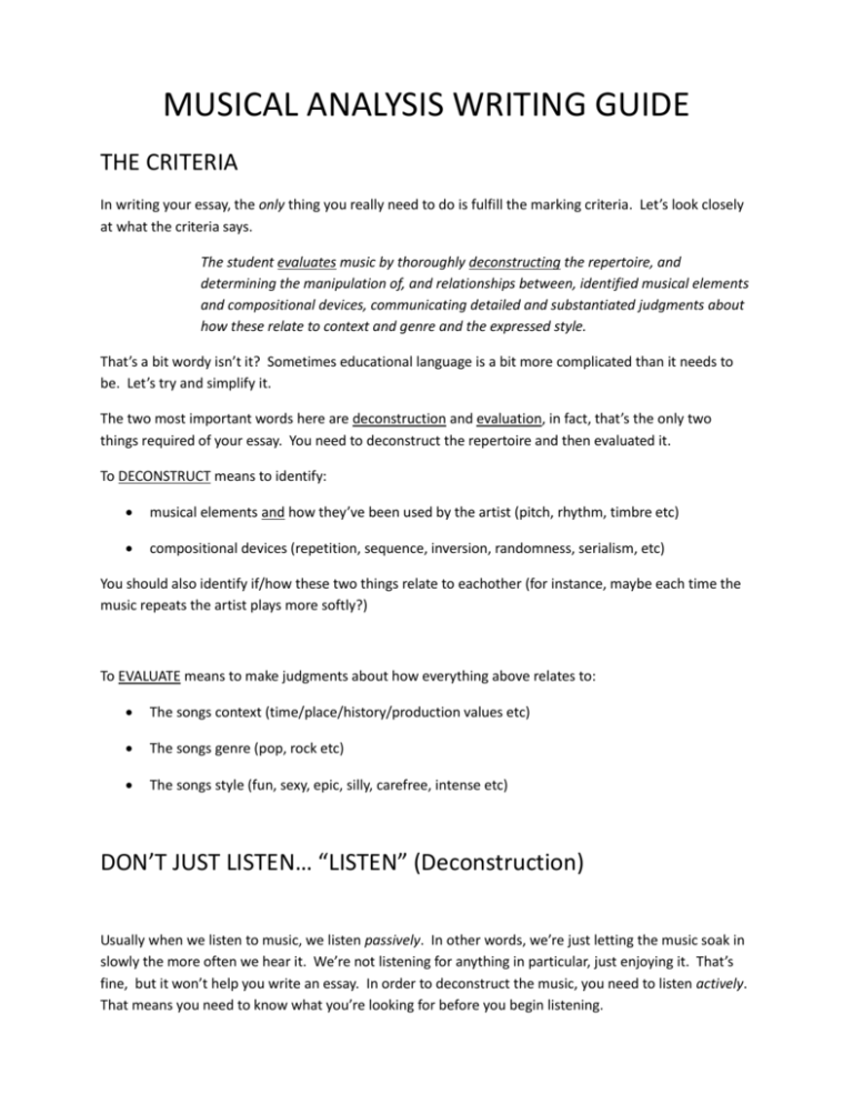 MUSICAL ANALYSIS WRITING