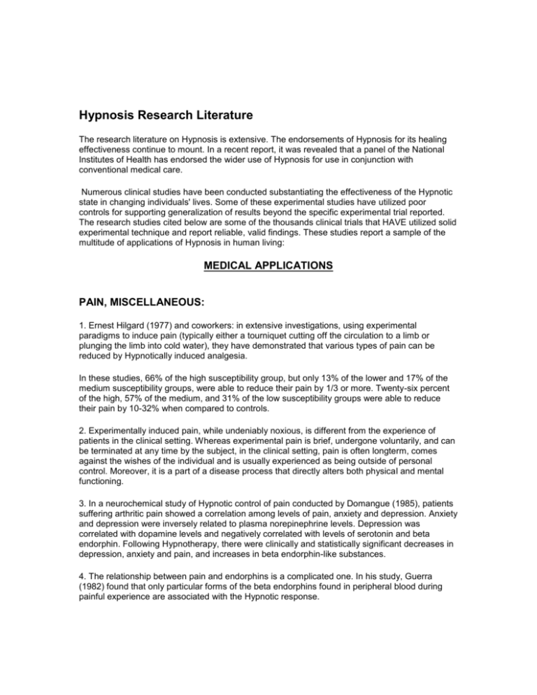 Hypnosis Research Literature