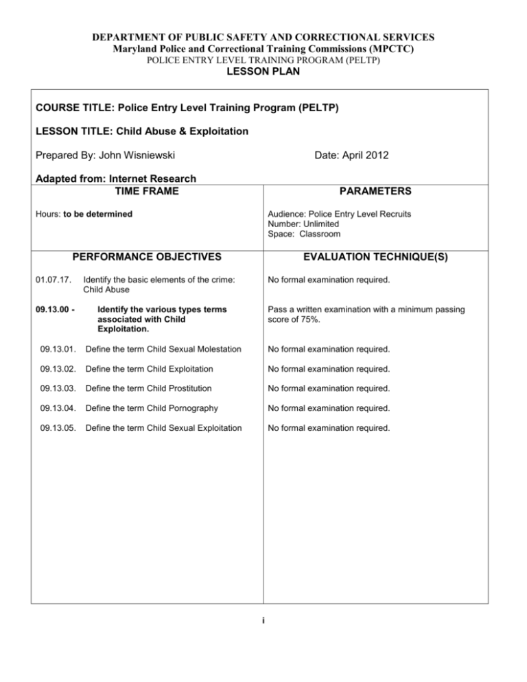 Child Exploitation Lesson Plan