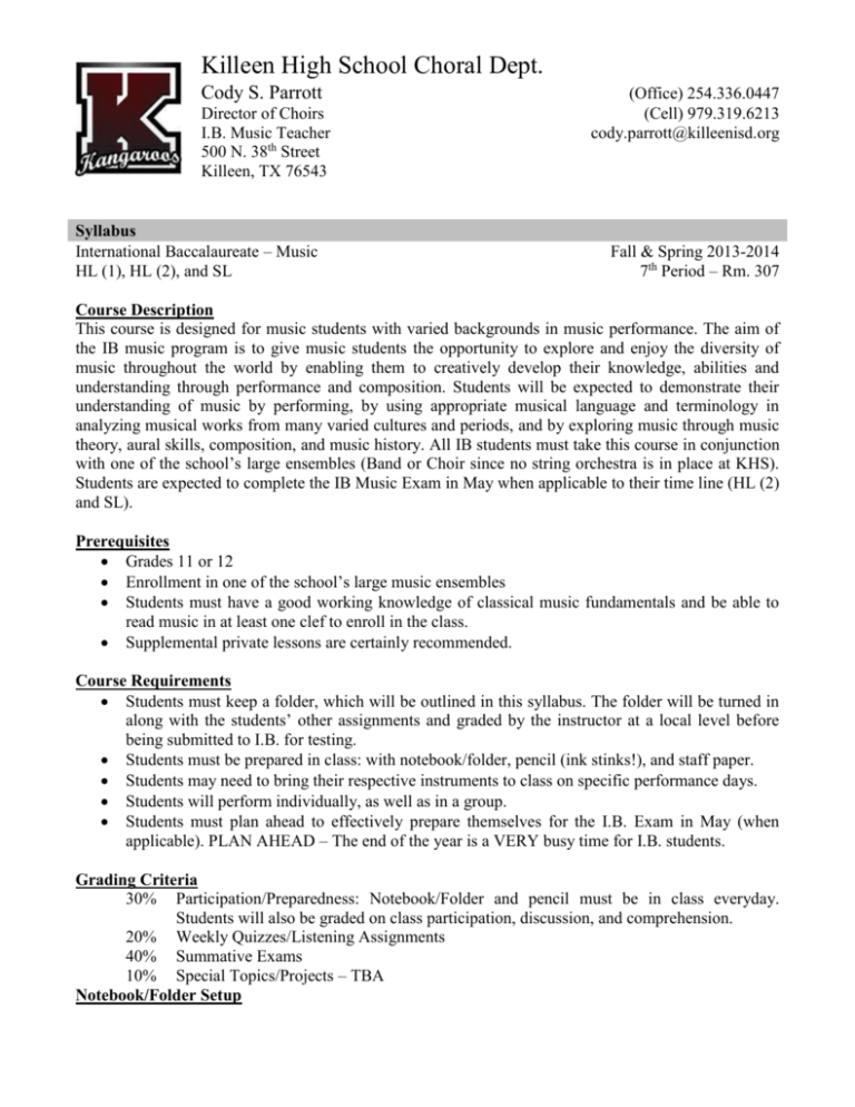 IB Music Syllabus Killeen Independent School District IB Music Syllabus Killeen Independent School District